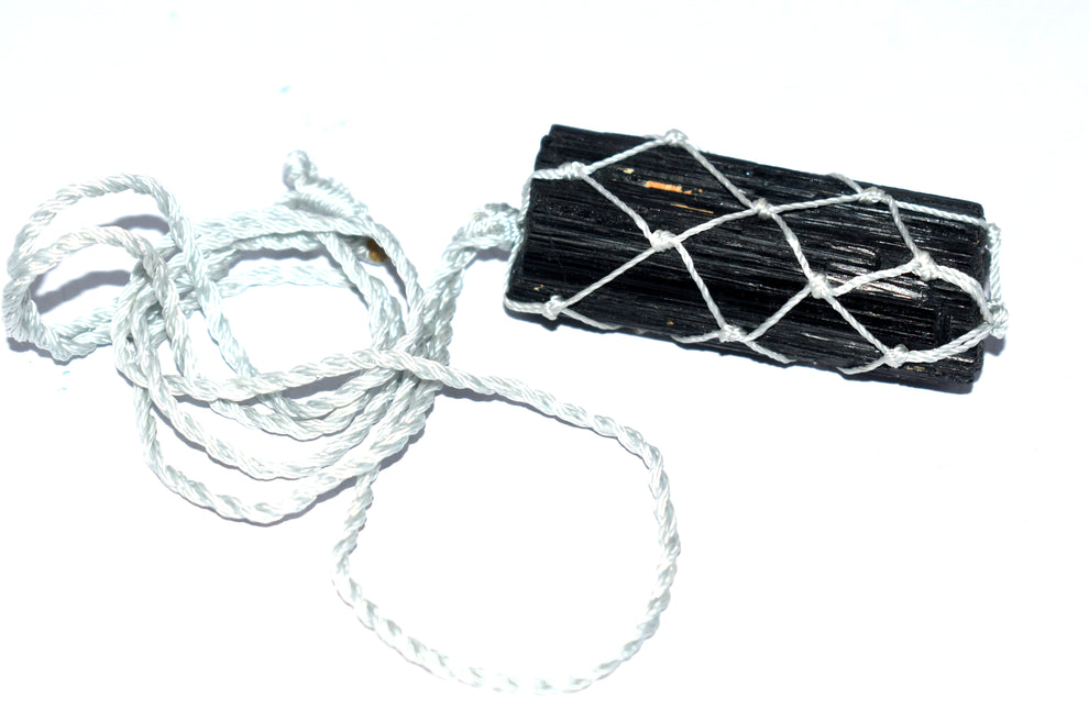 "Natural Black Tourmaline Rough Stone Necklace – Hand Knotted Rope Pro ...